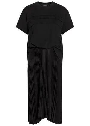 3.1 Phillip Lim Tucked Plissé Cotton T-shirt Dress - Black