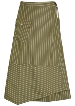 3.1 Phillip Lim Striped Cotton-poplin Wrap Midi Skirt - Olive