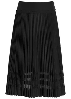 3.1 Phillip Lim Pleated Lace-insert Woven Midi Skirt - Black