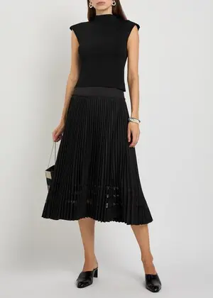 3.1 Phillip Lim Pleated Lace-insert Woven Midi Skirt