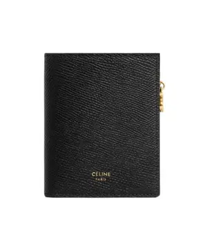 Celine Compact Wallet Triomphe Charms In Grained Calfskin - Black