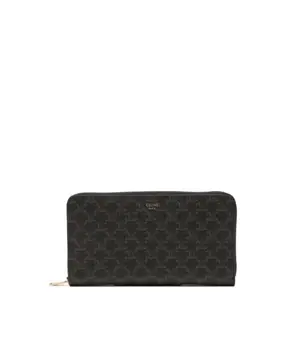 Celine Large Zipped Wallet In Triomphe Canvas - Black
