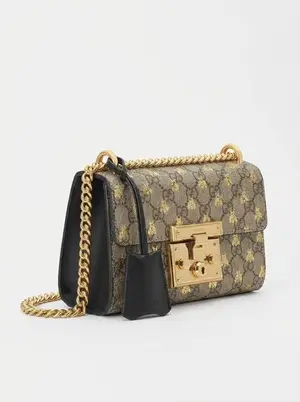 Gucci Gold Gg Bees Padlock Small Shoulder Bag - Brown
