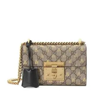 Gucci Gg Bees Padlock Small Shoulder Bag - Brown