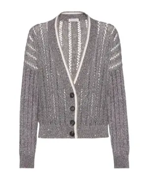 Brunello Cucinelli Dazzling Ribbed Net Cardigan
