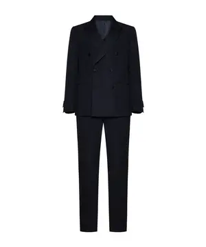 LARDINI Double-breasted Wool-blend Suit - Black