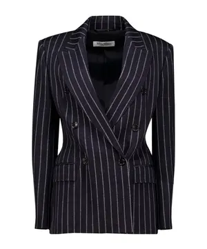 Max Mara Striped Lapel Long-sleeved Suit Jacket - Black