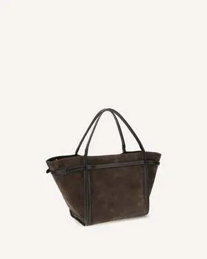 TOD'S Suede Tote Bag With Leather Inserts And T Timeless Detail - Brown