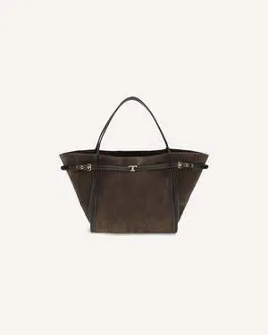 TOD'S Suede Tote Bag With Leather Inserts And T Timeless Detail - Brown
