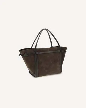 TOD'S Suede Tote Bag With Leather Inserts And T Timeless Detail - Brown