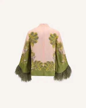 La DoubleJ Silk Top With Ostrich Feathers