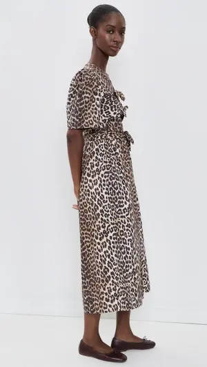 GANNI Printed Cotton Tie Strap Midi Dress