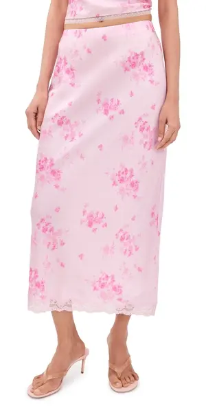 LoveShackFancy Castle Floral Lace Midi Skirt - Blushing Blonde
