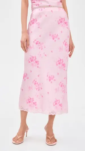 LoveShackFancy Castle Floral Lace Midi Skirt - Blushing Blonde