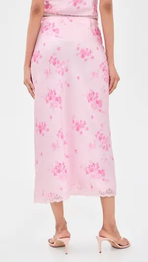 LoveShackFancy Castle Floral Lace Midi Skirt - Blushing Blonde