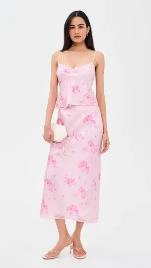 LoveShackFancy Castle Floral Lace Midi Skirt - Blushing Blonde
