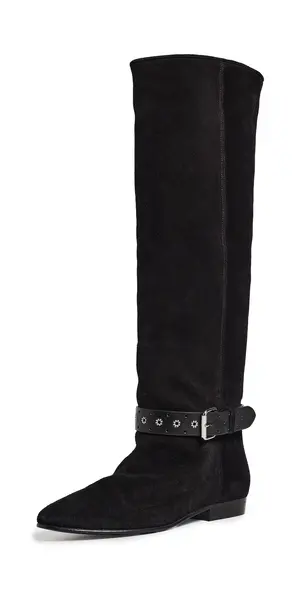 Isabel Marant Étoile Suede Knee High Boots With Buckle Detail - Black