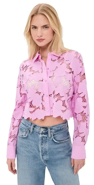 L'Agence Seychelle Cropped Button Down Shirt