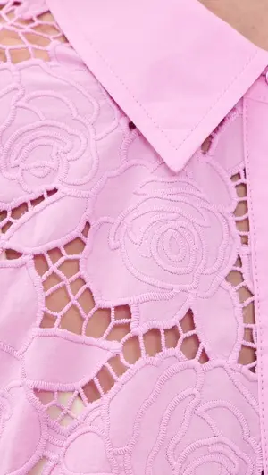 L'Agence Seychelle Cropped Button-down Shirt With Floral Embroidery And Scalloped Hem - Peony