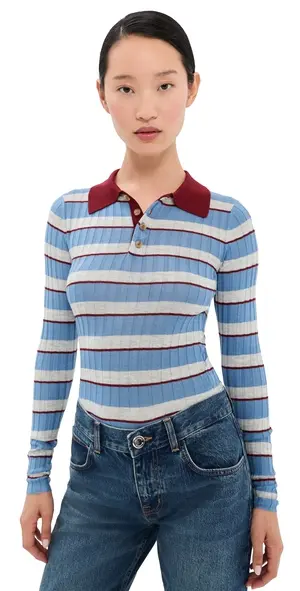 Brandon Maxwell The Joni Silk Cashmere Blend Knit Polo Top