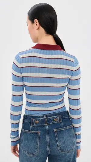 Brandon Maxwell The Joni Silk Cashmere Blend Knit Polo Top