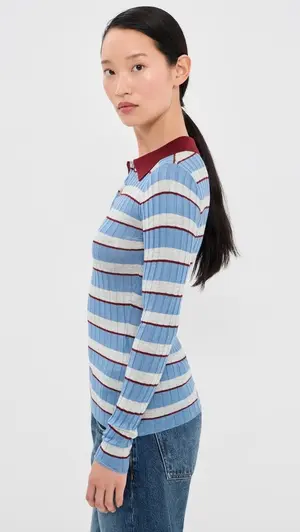Brandon Maxwell The Joni Silk Cashmere Blend Knit Polo Top