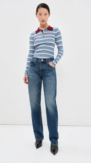 Brandon Maxwell The Joni Silk Cashmere Blend Knit Polo Top