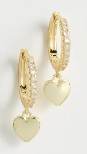 Shashi Heart Charm Pave Huggie Earrings
