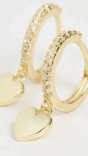 Shashi Heart Charm Pave Huggie Earrings
