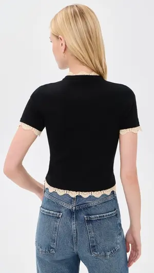 Alice + Olivia Ciara Short Sleeve Cardigan With Trim
