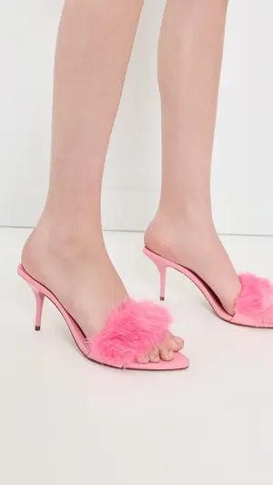 Schutz Elodie Faux Fur Mules - Cherry Blossom