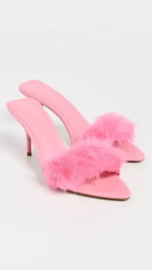 Schutz Elodie Faux Fur Mules - Cherry Blossom