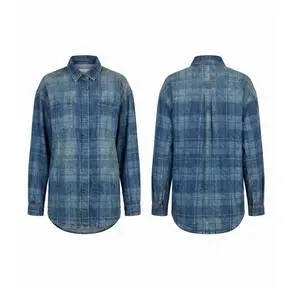 TRIARCHY DENIM INC. Charlotte Oversized Denim Shirt Tartan Medium Indigo - Blue
