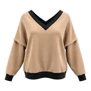 BEIRA Neutrals Victoria V-neck Sweatshirt – Camel - Beige