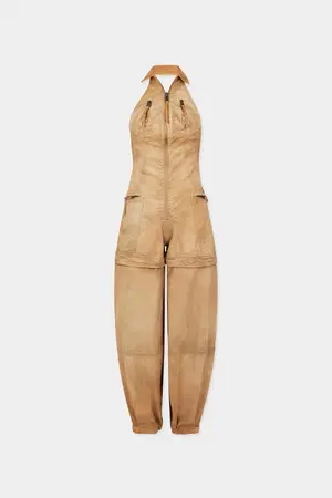Dsquared2 Garment Dyed Utility Distressed Jumpsuit - Beige