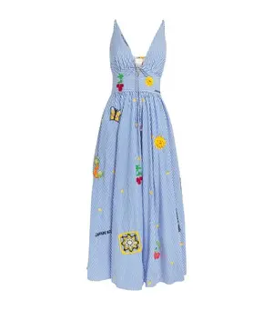 Camilla Cotton Appliquéd Midi Dress - Blue