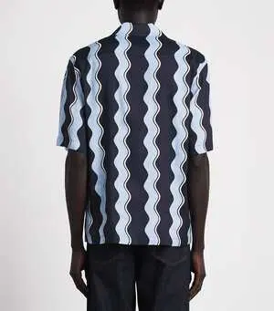 Sandro Linen-blend Waves Print Shirt