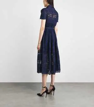SELF-PORTRAIT Ramie Embroidered Midi Shirt Dress
