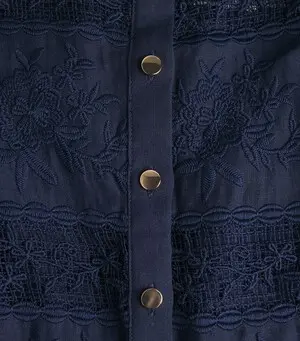 SELF-PORTRAIT Ramie Embroidered Midi Shirt Dress