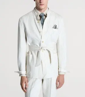 Dunhill Linen Pinstripe Belted Blazer