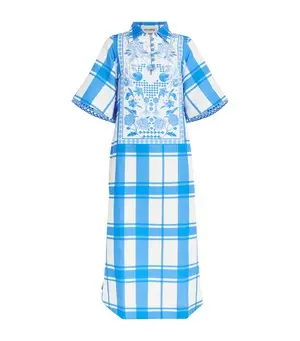Verandah Printed Collared Tunic Midi Dress - Blue
