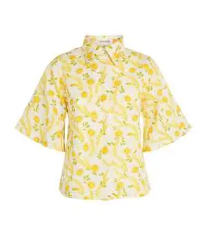 Verandah Cropped Linen-cotton Floral Shirt