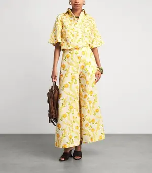 Verandah Cropped Linen-cotton Floral Shirt