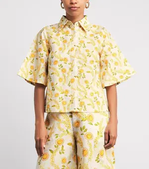 Verandah Cropped Linen-cotton Floral Shirt