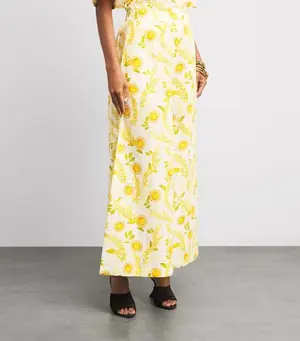 Verandah Linen-cotton Floral Wide-leg Trousers