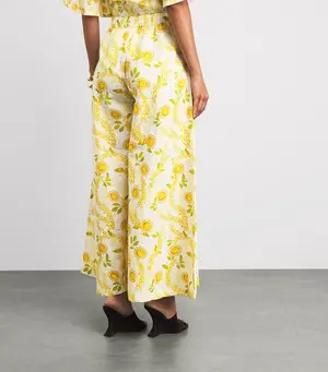 Verandah Linen-cotton Floral Wide-leg Trousers