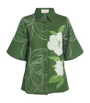 Verandah Linen-cotton Floral Print Cropped Shirt