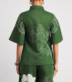 Verandah Linen-cotton Floral Print Cropped Shirt