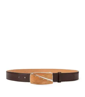 Ralph Lauren Calfskin-wood Abstract-buckle Belt - Brown