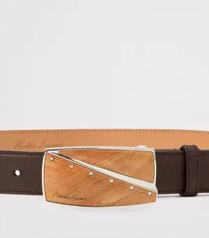 Ralph Lauren Calfskin And Wood Abstract Buckle Belt